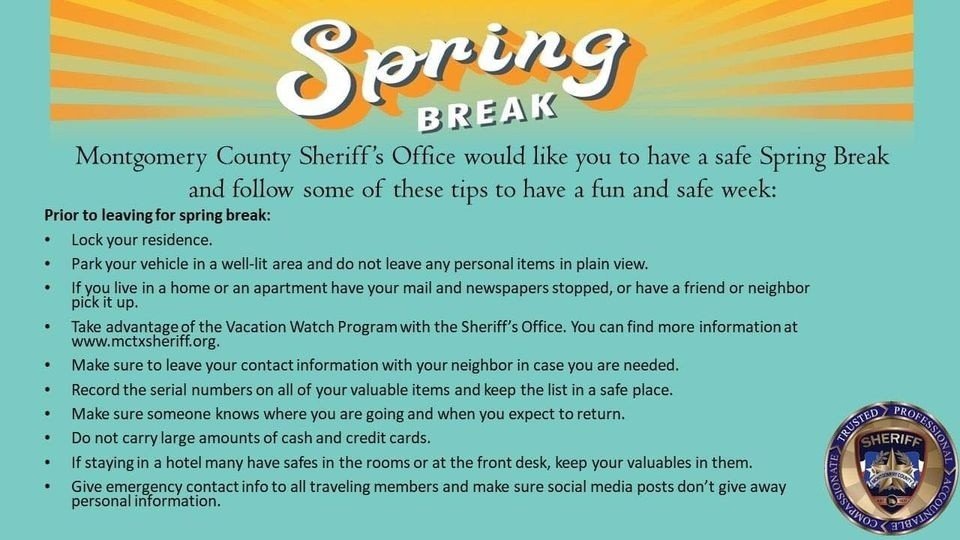 MCTXSheriff's Office Wishes Everyone A Safe Spring Break