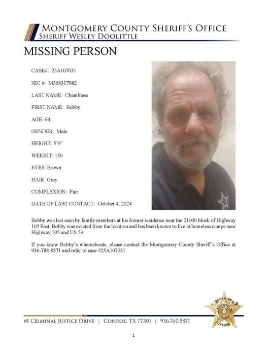 Authorities Search for Missing Bobby Chambless in Montgomery Cou